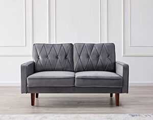 us pride furniture furniture velvet loveseat, button tufted and soft fabric upholstered mid century modern couch for living room, bedroom or home office, 57.5'' wide 2 seater sofa, grey