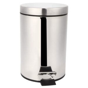 alvinlite stainless steel step trash can round small metal step trash can with lid soft close step pedal trash bin removable inner waste basket for bathroom bedroom office 0.8gal/3l (silver)