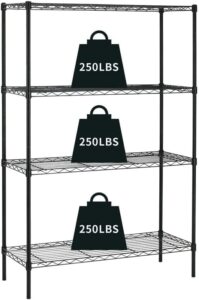 4-tier storage shelves adjustable,wire shelving heavy duty storage rack(250 lbs loading capacity/shelf) metal shelf organizer wire rack shelf for pantry garage kitchen 36" d x14 w x 54" h -black