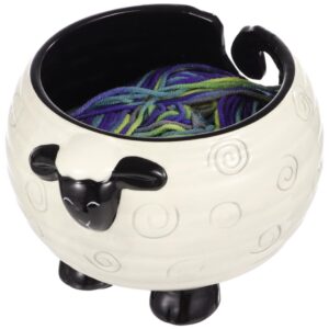 yarn bowl for crochet, ceramic sheep yarn bowl with smooth spiral outlet for tangle-free knitting, lovely sheep crochet yarn holder for needlecraft & decoration