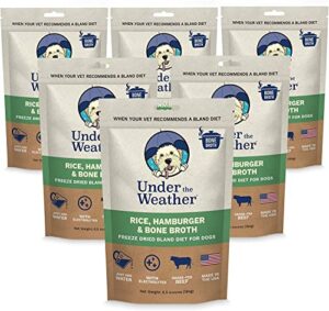 under the weather easy to digest bland dog food diet for sick dogs | contains electrolytes | gluten free, freeze dried 100% human grade meats | 6 pack - rice, hamburger & bone broth