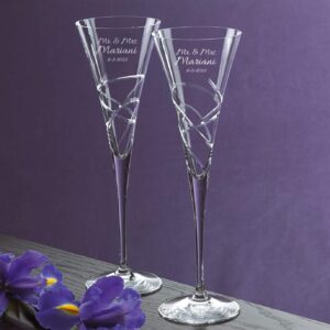 Lenox Bridal Personalized Adorn Wedding Champagne Flutes, Set of 2 Custom Engraved Crystal Champagne Toasting Glasses for Bride and Groom, Wedding, Anniversary, and More, 835161