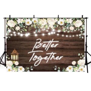 aibiin 8x6ft better together backdrop for wedding rustic wooden photography background white flowers wedding bridal shower party decorations banner photo booth props