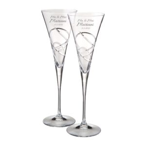 lenox bridal personalized adorn wedding champagne flutes, set of 2 custom engraved crystal champagne toasting glasses for bride and groom, wedding, anniversary, and more, 835161