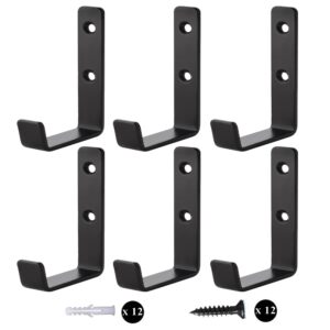 manmilai towel hooks heavy duty black wall hooks super thick pure metal, double hole screw installation, never fall off, hanger for clothes key(3 jet black)