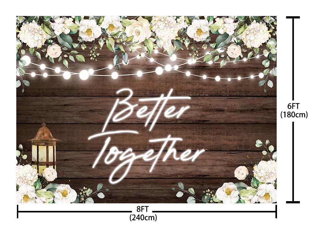 AIBIIN 8x6ft Better Together Backdrop for Wedding Rustic Wooden Photography Background White Flowers Wedding Bridal Shower Party Decorations Banner Photo Booth Props