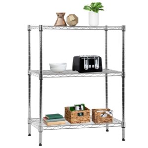 dlewmsyic small storage shelves, 3-tier metal shelf height adjustable 23lx13.2wx30.2h 450lbs for kitchen pantry office rack, chrome wire shelving unit