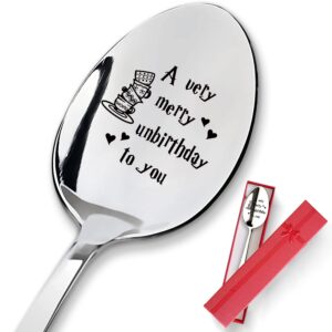 pzjiean a very merry unbirthday to you engraved stainless steel spoon, best coffee tea dessert spoon gifts for coffee lover birthday graduation christmas