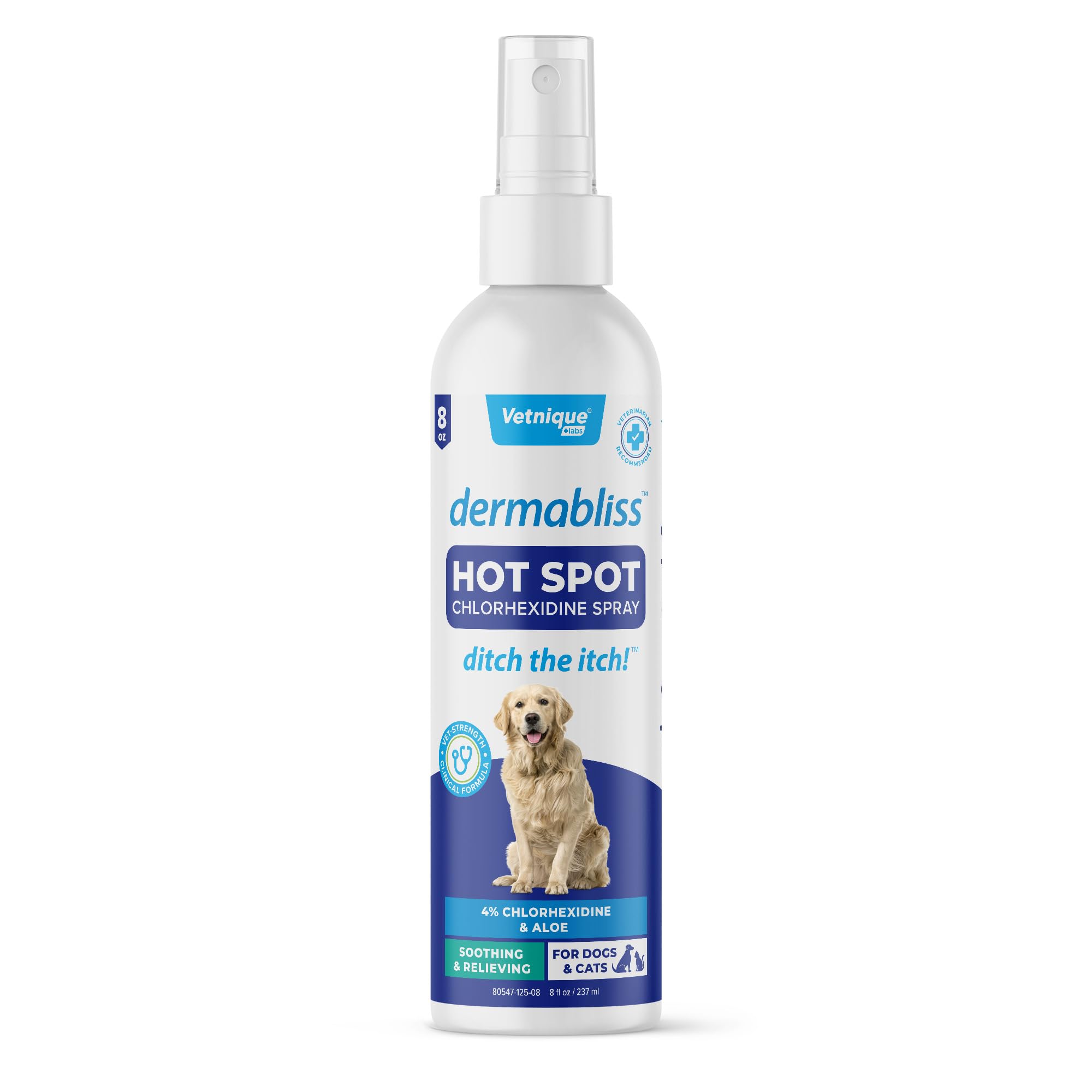 Vetnique Dermabliss Hot Spot Treatment for Dogs - Antiseptic Medicated Chlorhexidine Spray - Vet Recommended for Skin Infections, Hot Spots & Irritation (Hot Spot Spray, 8oz)