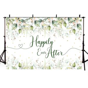 aibiin 7x5ft happily ever after backdrop for wedding eucalyptus leaves gold dots photography background bridal shower wedding party decorations banner photo props