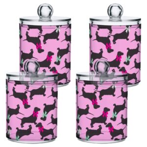 4 pack plastic cotton swab ball pad holder dogs dachshunds pink jars bathroom storage organizer vanity canister jar glass with lid for cotton swabs,rounds,bath salts,makeup sponges,hair accessories