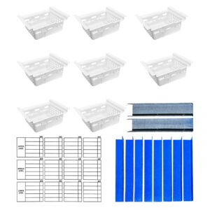 freezermax system. organizer for freezers 8 to 15 cubic feet. creates 3 levels of sliding baskets. 8 bins and magnetic organizer. please measure your freezer before ordering.