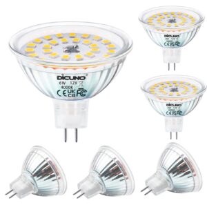 dicuno 6w mr16 led bulbs, 850lm 70w halogen equivalent, gu5.3 bi-pin base light bulb 4000k natural white, 12v non-dimmable 120 degree beam angle, replacement for spotlight, tracking lighting, 6 packs