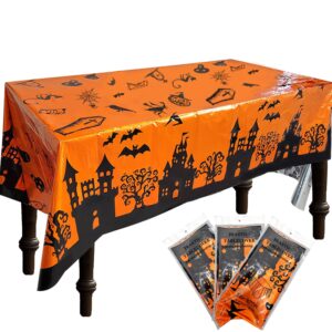 iaxsee 3 packs waterproof halloween tablecloth, rectangle disposable table cover plastic table cloths for halloween party decoration supplies, 54 x 73 inches