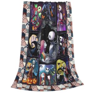 ennankob christmas cartoon nightmare throw blankets soft warm micro fleece blanket novelty home and collectible holidays party all seasons for kids aldults 50''x40'', black 3