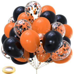 black orange balloons kelfara 60pcs 12inch matte black orange latex balloon and confetti balloon for halloween celebration trick or treat party spooky ghost party bar anniversary graduation decoration