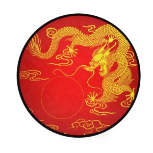 alaza dragon gold red chinese round area rug,non slip absorbent comfort round rug,washable floor carpet yoga mat for entryway living room bedroom sofa home decor