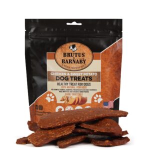 brutus & barnaby chicken & sweet potato jerky dog treats - grain-free, preservative-free, no fillers - all natural usa chicken & sweet potato, high in antioxidants - healthy, tasty treat for dogs