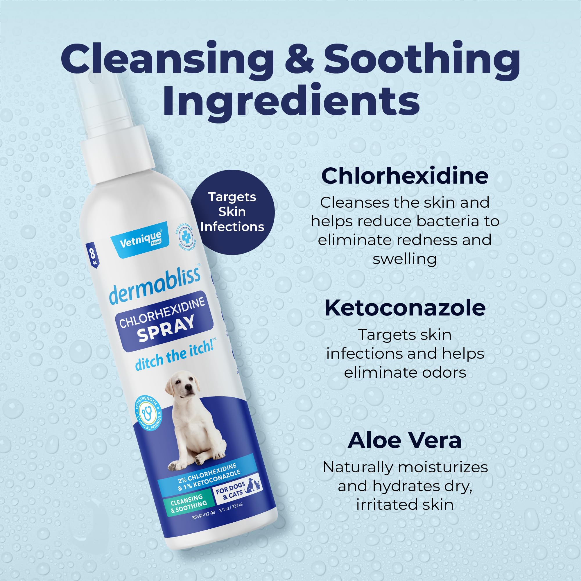 Vetnique Dermabliss Hot Spot Treatment for Dogs - Antiseptic Medicated Chlorhexidine Spray - Vet Recommended for Skin Infections, Hot Spots & Irritation (Hot Spot Spray, 8oz)