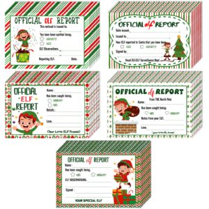 150 pieces christmas official elf report cards naughty or nice behavior elves notice postcards north pole santa elf xmas note cards for home school kindergarten student kid, 4 x 6 inch 5 styles