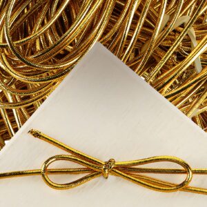 jutom 100 pcs stretch loops 16" metallic elastic cord, pre tied ornament strings, elastic ribbon for tags, string bows for christmas decoration gifts wrapping boxes(gold)