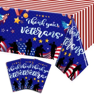 tineit 3 pieces veterans day decorations tablecloth,thank you veterans tablecover american flag patriotic soldier veterans day table decorations, happy veterans day tablecover 54 x 108 inch