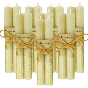 100% pure beeswax white taper candles 8 inch 16 pack, smokeless dripless wax candles, handmade beeswax candle for home gift ideas, chrismas candles, halloween candles for decoration (white-8 pair)