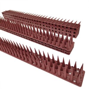 8 pack bird spikes - 17 x 1.57 x 1.38 inch plastic bird deterrent spikes - bird deterrent spikes keep pigeon, squirrel, raccoon, cats, crow away - anti-bird spikes fence for railing and roof (brown)