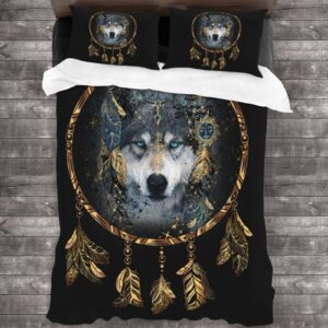 wolf dream catcher bedding set comforter cover soft duvet cover twin size for boys girl men women bedroom 3 piece with 2 pillow shams