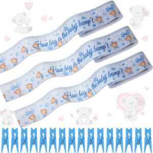 3 rolls baby shower measure belly game baby shower games how big is baby bump belly measuring tape for gender reveal games party supplies, 2 inch x 115 ft (blue bear style)