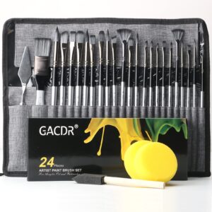 gacdr acrylic paint brush set, 24 pieces paint brushes for acrylic painting with cloth roll case and 2 sponges, pinceles para acrilico for oil watercolor gouache…