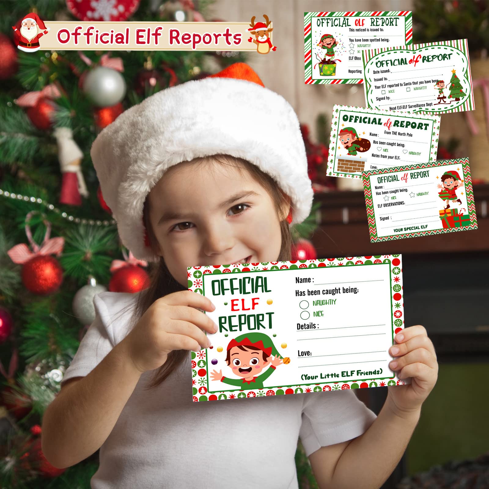 150 Pieces Christmas Official Elf Report Cards Naughty or Nice Behavior Elves Notice Postcards North Pole Santa Elf Xmas Note Cards for Home School Kindergarten Student Kid, 4 x 6 Inch 5 Styles