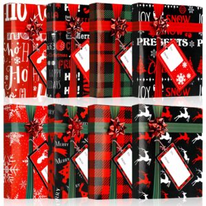 24 pcs christmas gift card box holders with 24 pcs paper gift tags and bows xmas present wrap boxes set for teacher christmas holiday party favor decor (plaid, elk, tree, snowflake, character)