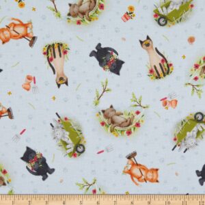 timeless treasures digital catnip garden pretty cats in garden sky, fabric by the yard