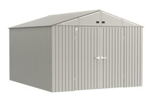 arrow shed elite 10' x 12' outdoor lockable gable roof steel storage shed building, cool grey