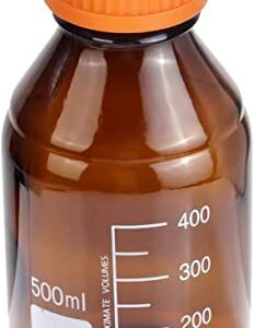 Basstein Lab Media Storage Amber Bottles Brown Graduated Glass Container GL45 Screw Cap Leakproof Multi-Purpose for Scientific | Pack of 8 (Orange,500ml)