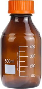 basstein lab media storage amber bottles brown graduated glass container gl45 screw cap leakproof multi-purpose for scientific | pack of 8 (orange,500ml)