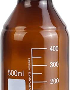 Basstein Lab Media Storage Amber Bottles Brown Graduated Glass Container GL45 Screw Cap Leakproof Multi-Purpose for Scientific | Pack of 8 (Orange,500ml)