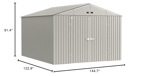 Arrow Shed Elite 10' x 12' Outdoor Lockable Gable Roof Steel Storage Shed Building, Cool Grey