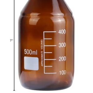 Basstein Lab Media Storage Amber Bottles Brown Graduated Glass Container GL45 Screw Cap Leakproof Multi-Purpose for Scientific | Pack of 8 (Orange,500ml)