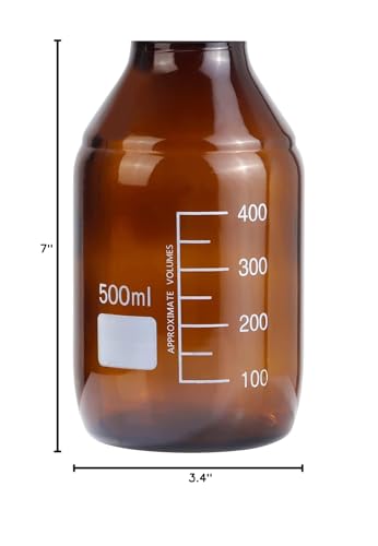 Basstein Lab Media Storage Amber Bottles Brown Graduated Glass Container GL45 Screw Cap Leakproof Multi-Purpose for Scientific | Pack of 8 (Orange,500ml)