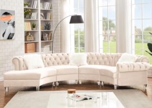 legend vansen curved velvet sectional sofa,modern upholstered tufted modular sectional sofa with metal legs,comfy semicircle couch with rolled arms and nailheads for living room,bedroom（beige）