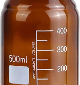 Basstein Lab Media Storage Amber Bottles Brown Graduated Glass Container GL45 Screw Cap Leakproof Multi-Purpose for Scientific | Pack of 8 (Orange,500ml)