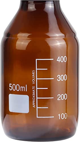 Basstein Lab Media Storage Amber Bottles Brown Graduated Glass Container GL45 Screw Cap Leakproof Multi-Purpose for Scientific | Pack of 8 (Orange,500ml)