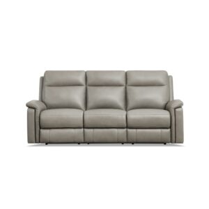 hydeline stanfield zero gravity power recline and headrest top grain leather sofa couch, concrete, memory foam, pocket coils and control panel