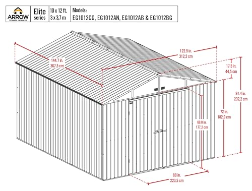 Arrow Shed Elite 10' x 12' Outdoor Lockable Gable Roof Steel Storage Shed Building, Cool Grey