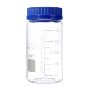 basstein lab media storage reagent wide mouth bottles borosilicate glass graduated gl70 screw cap leakproof multi-purpose for scientific | pack of 2 (blue,500ml)