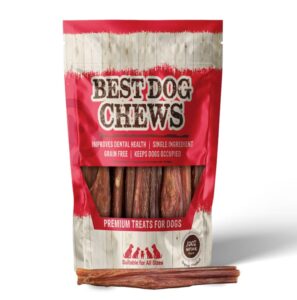 best dog chews beef bladder sticks 100% naturally delicious dog treat for all breed sizes dogs and puppies single ingredient - best long lasting dog chew dental treats-rawhide free 6 inch (12 count)