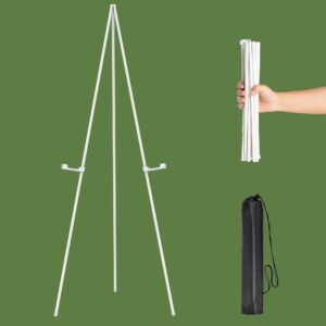 white easel stand for display wedding sign & poster - 63 inches tall easels for display holder - collapsable portable poster easel - floor adjustable metal painting easel tripod