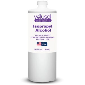 volu-sol isopropyl alcohol 99% (isopropanol) - high purity, usp | kosher grade ipa for lab equipment, electronics, & medical cleaning - clear bottle, 1l/ 32 oz. (1 pack)